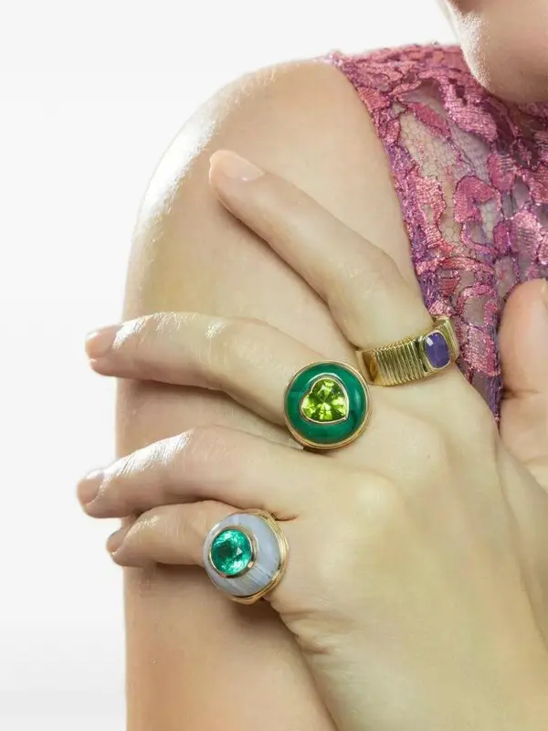 Retrouvai Petite Lollipop Ring With Emerald And Blue Agate