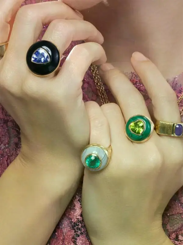 Retrouvai Petite Lollipop Ring With Emerald And Blue Agate