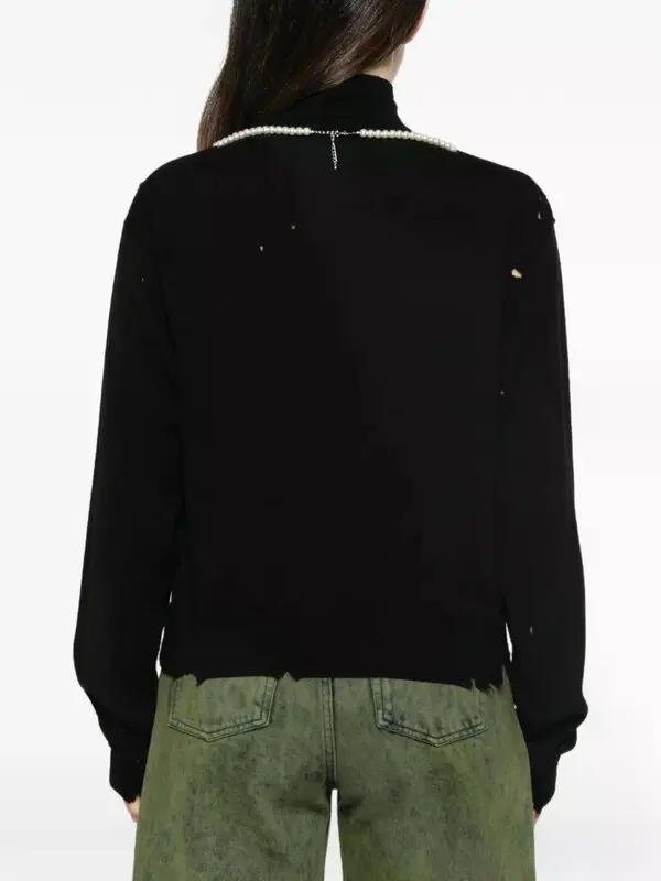 Mihara Yasuhiro Distressed Pearl-embellished High Neck Sweater