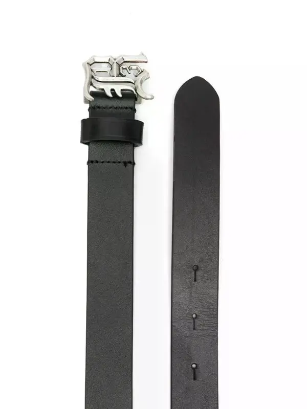 R13 Logo Plaque Leather Belt - Black