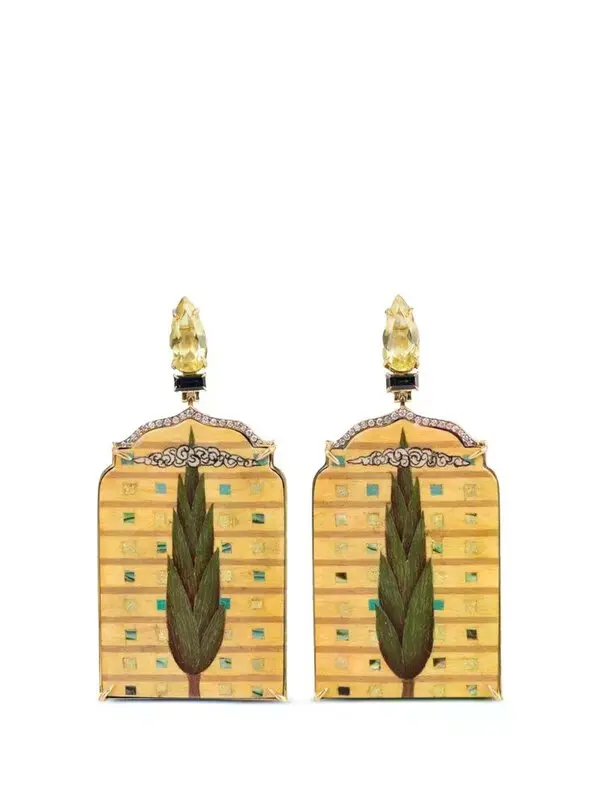 SILVIA FURMANOVICH Marquetry Kashmir Pine Window Diamond And Sapphire Earrings - Gold