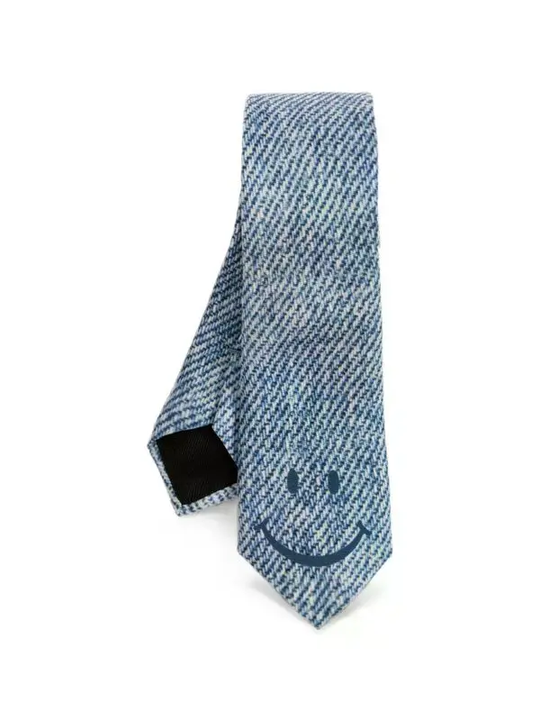 Moschino Smiley-print Silk Tie - Blue