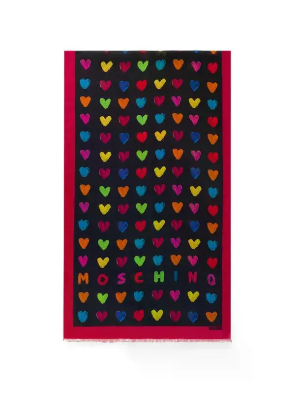 Moschino Heart-print Fringed Scarf