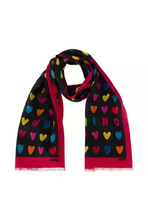 Moschino Heart-print Fringed Scarf