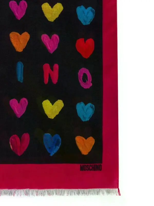 Moschino Heart-print Fringed Scarf