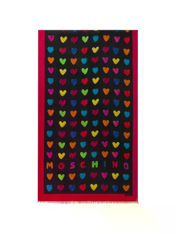 Moschino Heart-print Fringed Scarf - Black