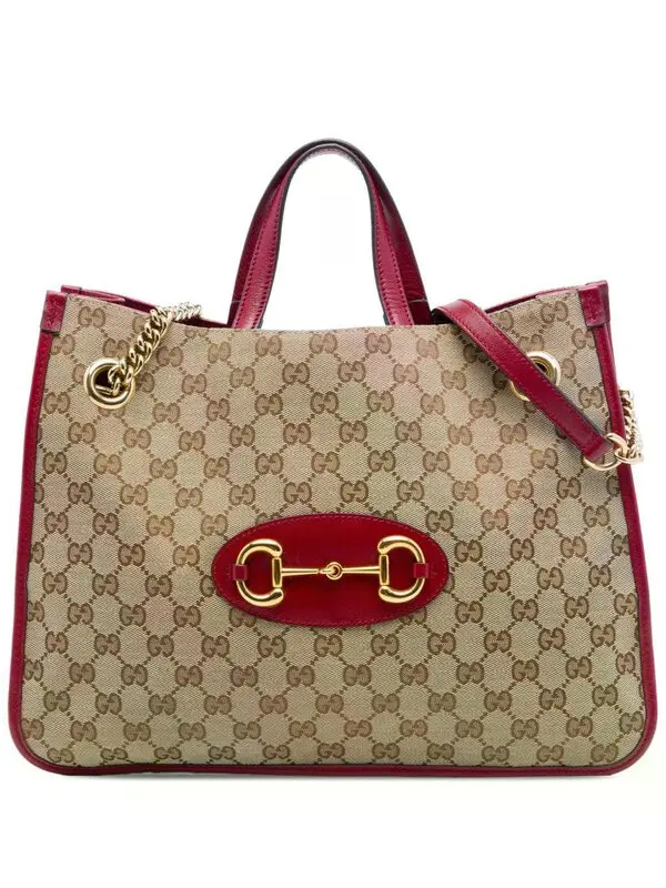 Gucci 1955 Horsebit Chain Tote Satchel In Gg Canvas - Red