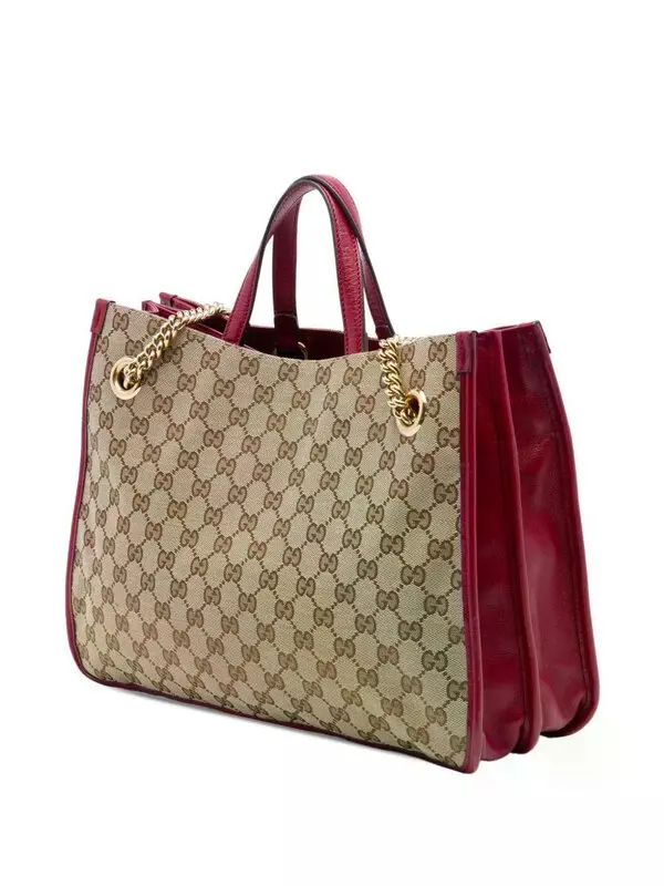 Gucci 1955 Horsebit Chain Tote Satchel In Gg Canvas - Red