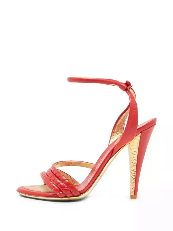 FERRAGAMO Leather Quilted Finish Ankle Strap Sandals