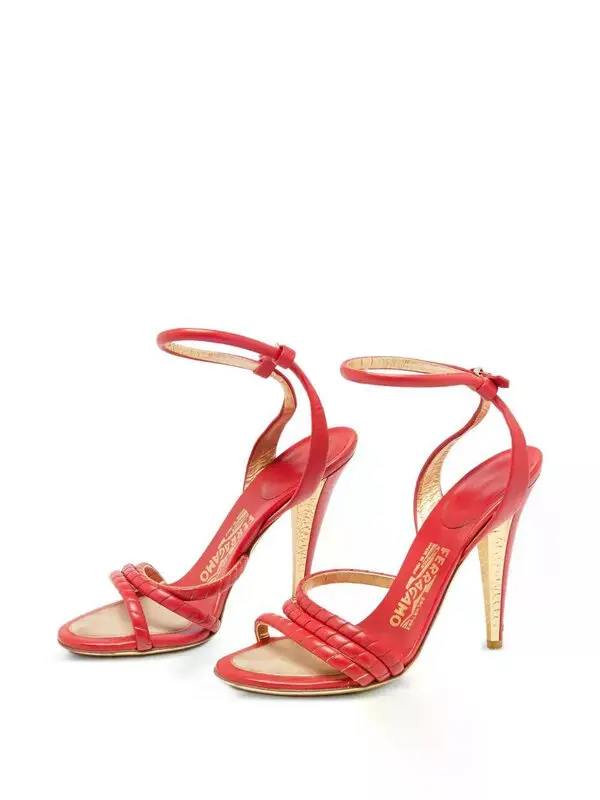 FERRAGAMO Leather Quilted Finish Ankle Strap Sandals