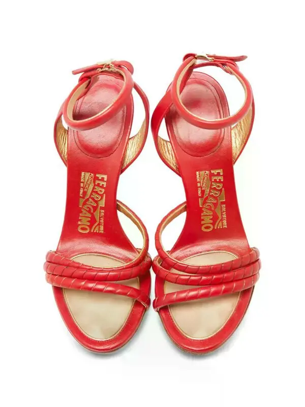 FERRAGAMO Leather Quilted Finish Ankle Strap Sandals
