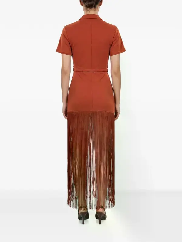 ROWEN ROSE Fringed Belted Maxi Dress