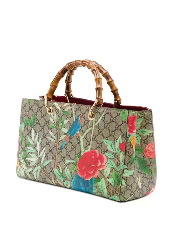 Gucci 2016-2026 Medium Gg Supreme Tian Bamboo Shopper Satchel - Neutrals