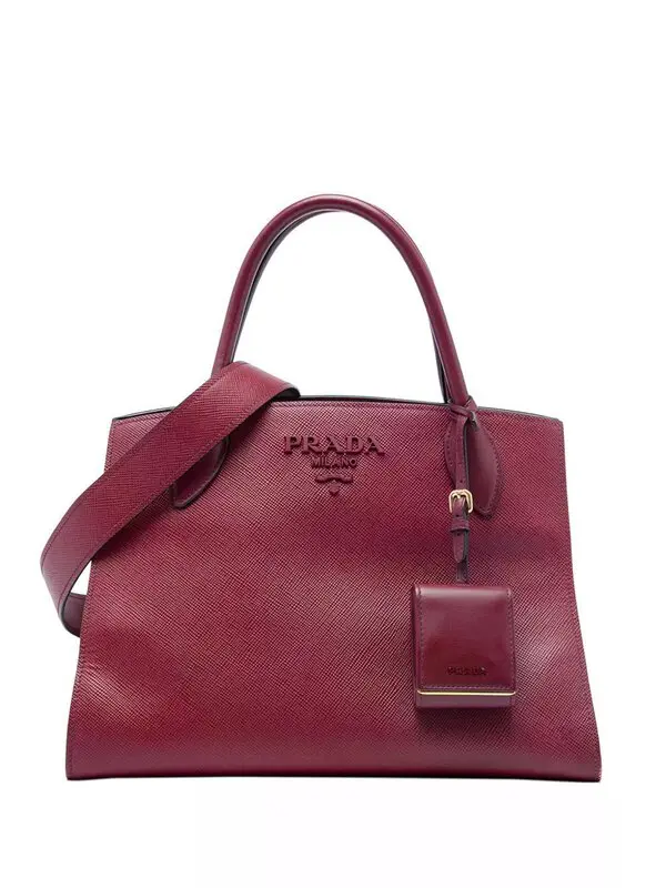 Prada Saffiano Cuir Monochrome Top Handle Tote - Red