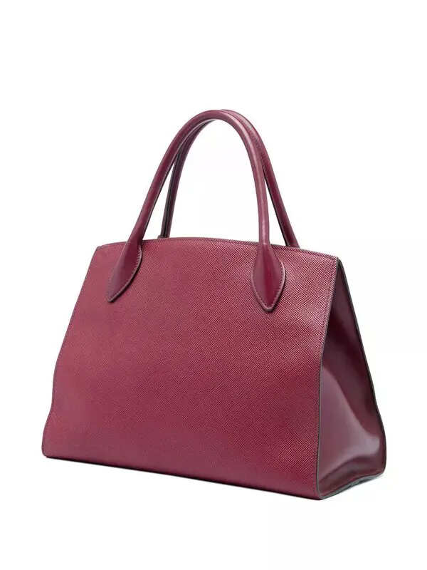 Prada Saffiano Cuir Monochrome Top Handle Tote - Red