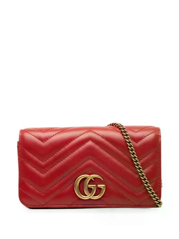 Gucci 2016-2026 Mini Gg Marmont Matelasse Calfskin Wallet On Chain Crossbody Bag - Red
