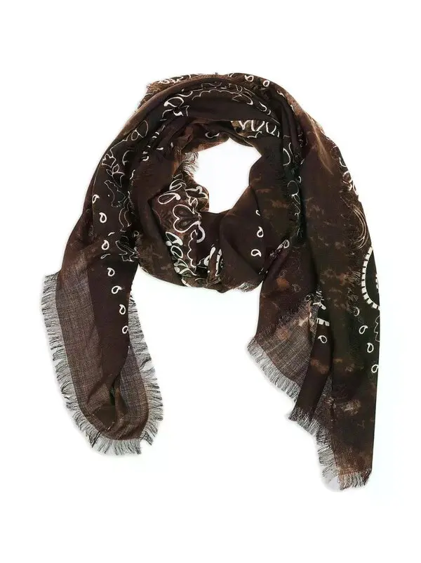 Destin Paisley-print Frayed-edge Scarf - Brown