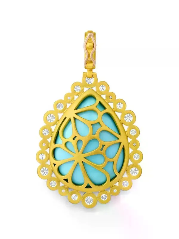 LEIGH MAXWELL Mermaid Turquoise And Diamond Pendant In 18k Yellow