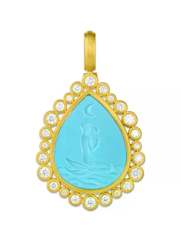 LEIGH MAXWELL Mermaid Turquoise And Diamond Pendant In 18k Yellow - Gold