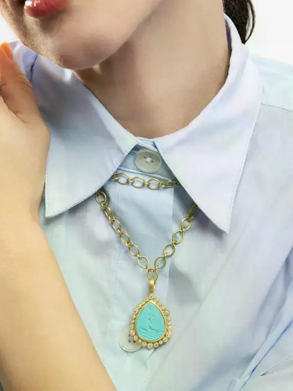 LEIGH MAXWELL Mermaid Turquoise And Diamond Pendant In 18k Yellow