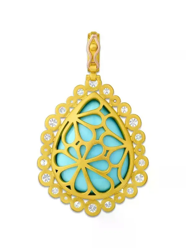 LEIGH MAXWELL Mermaid Turquoise And Diamond Pendant In 18k Yellow