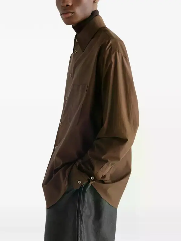 LEMAIRE Regular Shirt In Washed Cotton Silk - Brown