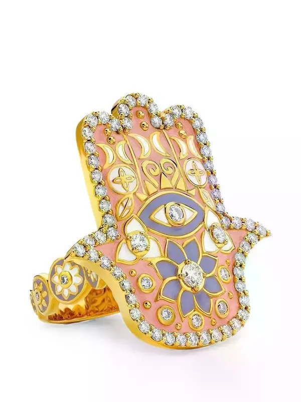 BUDDHA MAMA Hamsa Diamond And Enamel Ring - Gold