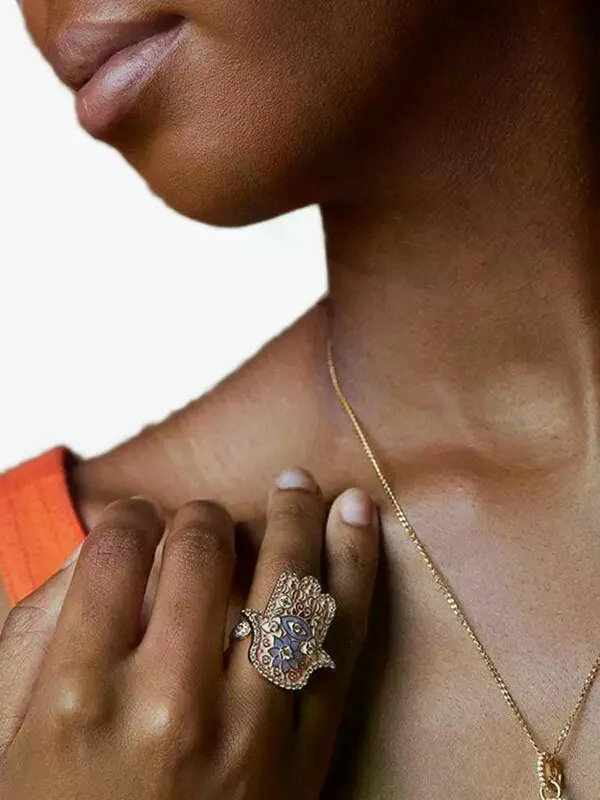 BUDDHA MAMA Hamsa Diamond And Enamel Ring