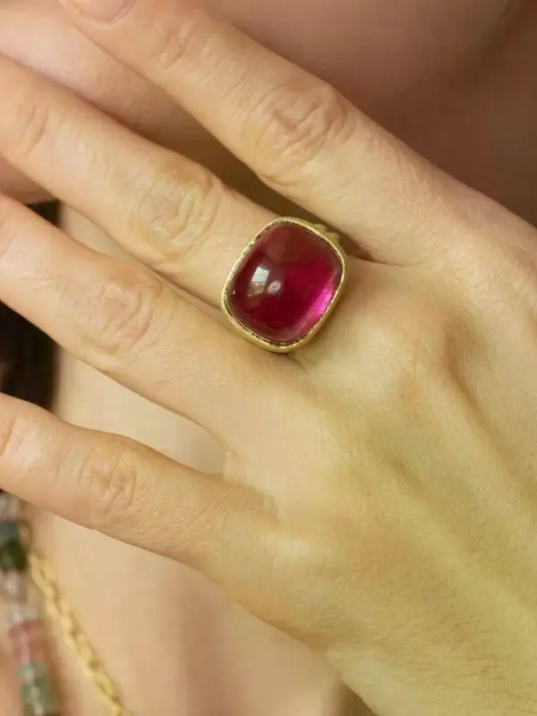 LEIGH MAXWELL Pink Tourmaline And Diamond Ring In 18k Yellow