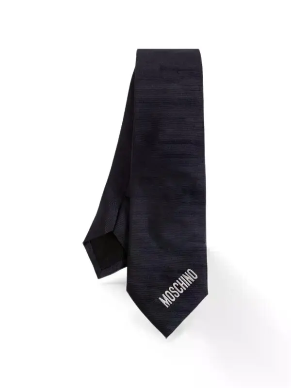 Moschino Embroidered Silk Tie - Blue