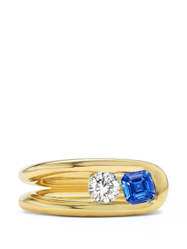 UNIFORM OBJECT Impact Blue Sapphire And Diamond Ring - Gold