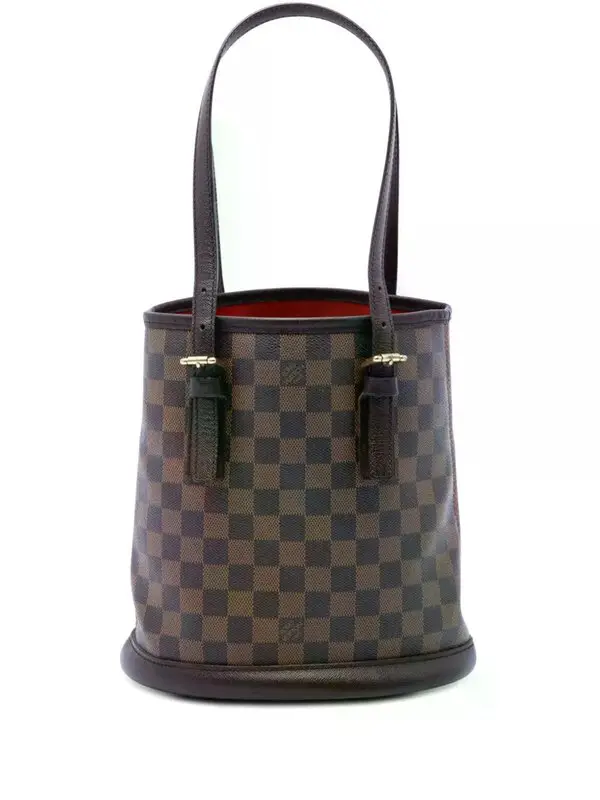 LOUIS VUITTON Damier Ebene Marais Bucket Bag - Brown
