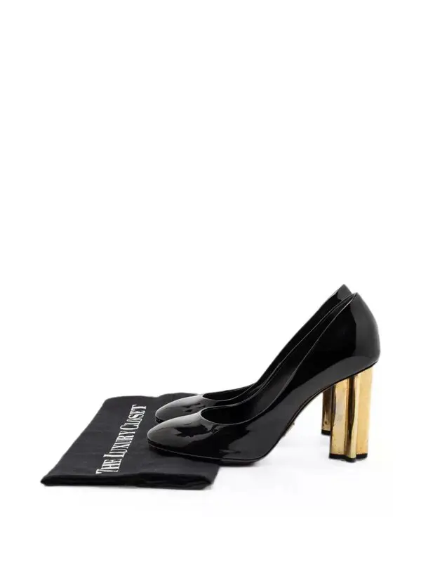 LOUIS VUITTON Patent Leather Round Toe Block Heel Pumps