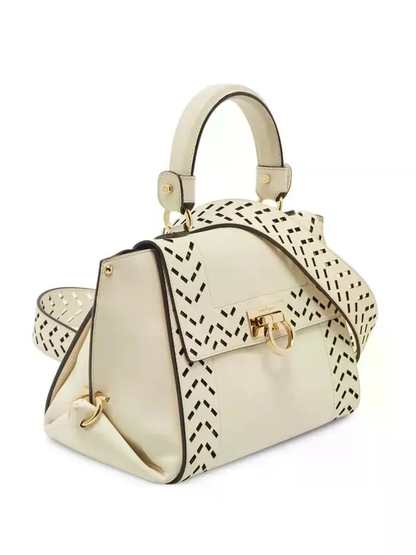 FERRAGAMO Sofia Leather Laser-cut Tote Bag - Neutrals