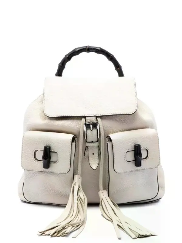 Gucci 2016-2026 Grained Calfskin Bamboo Tassel Backpack - White