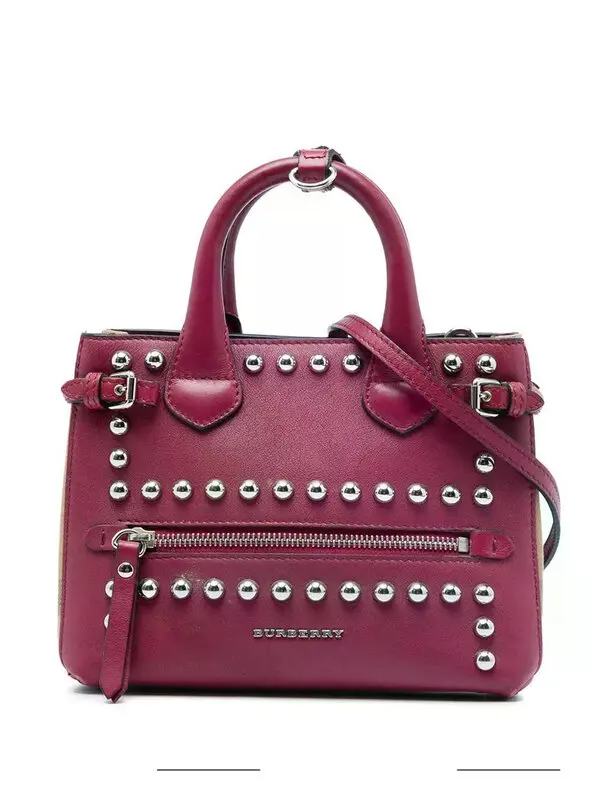 Burberry 2000-2017 Baby Studded Leather And House Check Banner Satchel - Purple