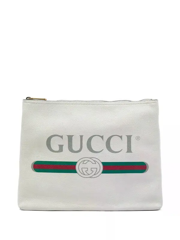Gucci Calfskin Logo Portfolio Clutch Bag - White
