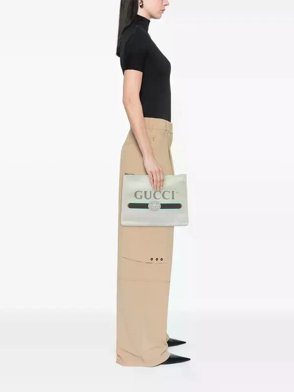 Gucci Calfskin Logo Portfolio Clutch Bag - White