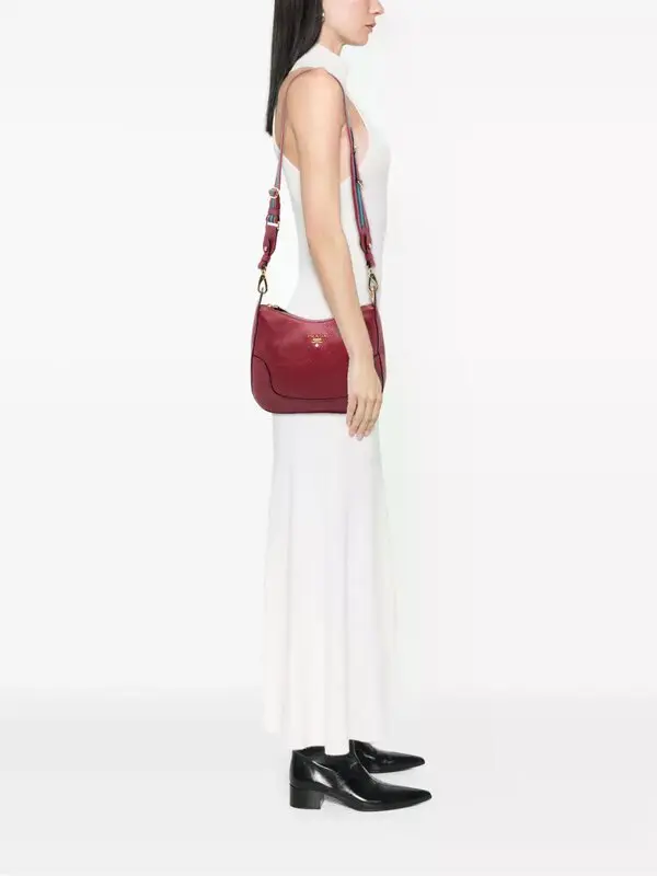 Prada Vitello Daino Zippe Messenger Hobo Crossbody Bag - Red