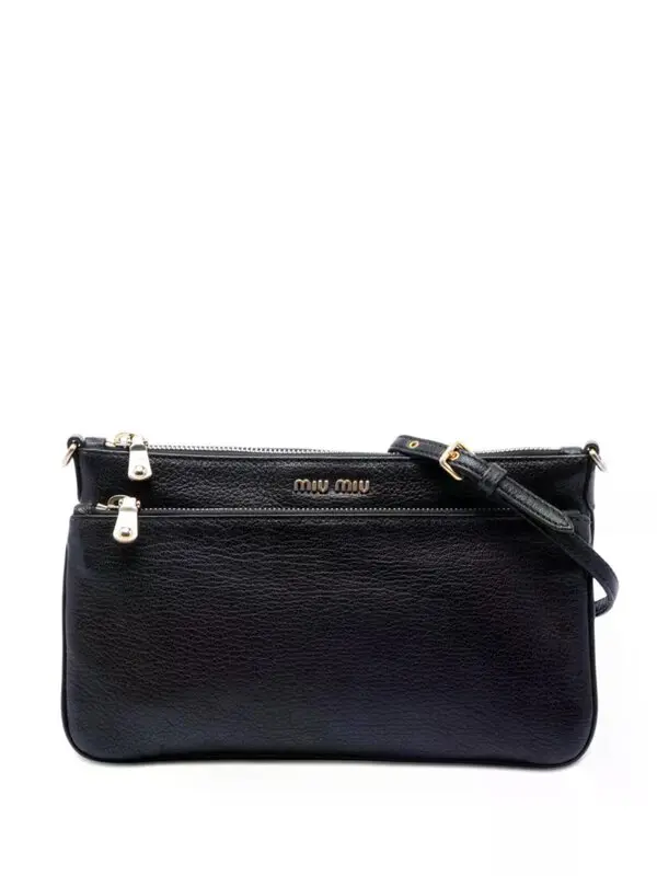 Miu Miu 2010-2026 Goatskin Madras Double Zip Crossbody Bag - Black