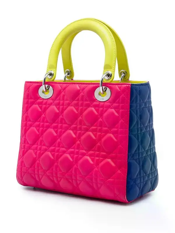 Dior 2013 Medium Tricolor Lambskin Cannage Lady Satchel - Pink