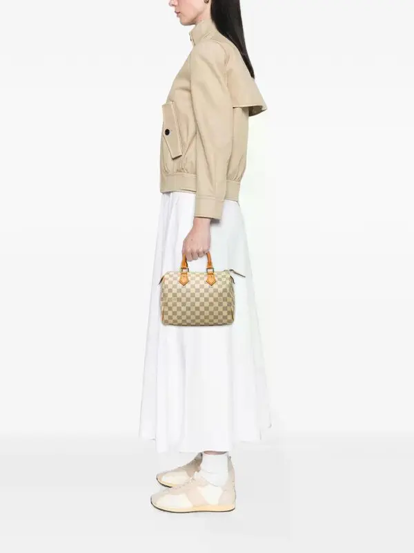 LOUIS VUITTON Damier Azur Speedy 25 Boston Bag - White