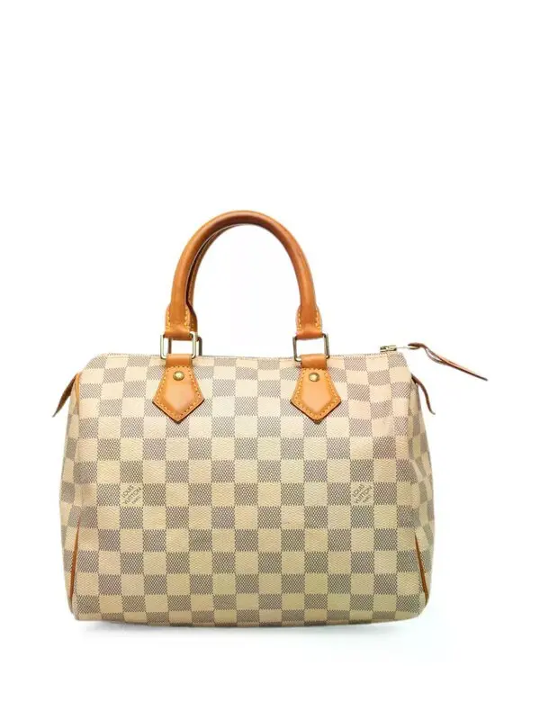 LOUIS VUITTON Damier Azur Speedy 25 Boston Bag - White