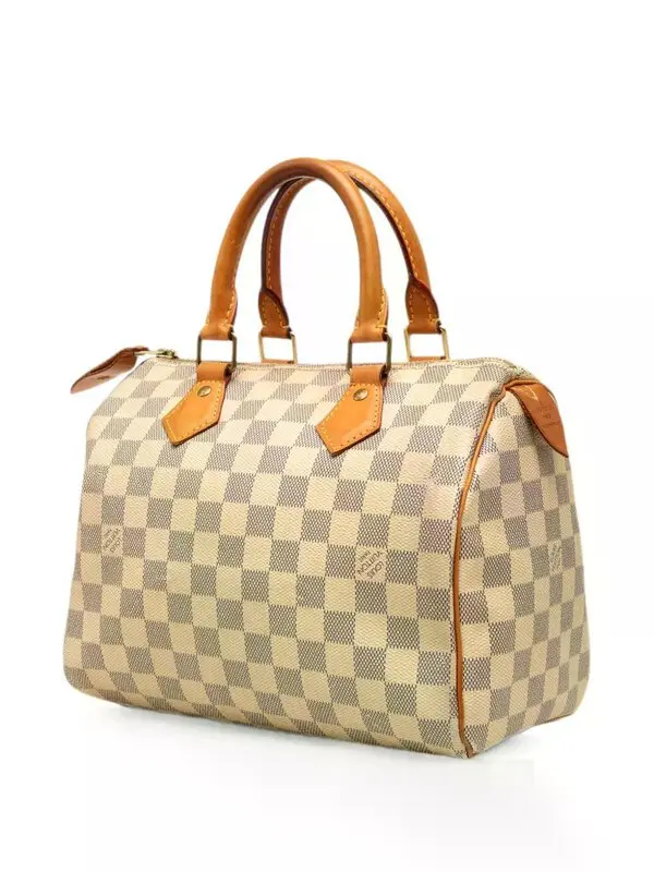 LOUIS VUITTON Damier Azur Speedy 25 Boston Bag - White