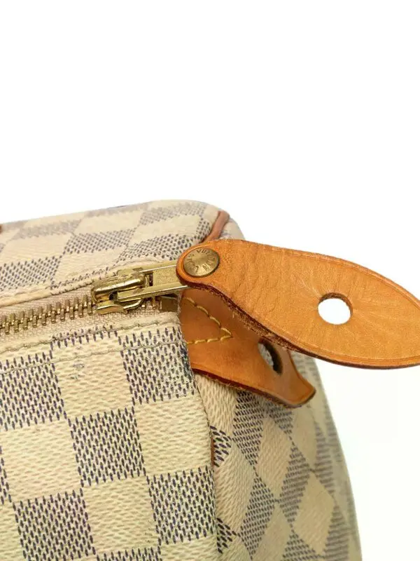 LOUIS VUITTON Damier Azur Speedy 25 Boston Bag - White