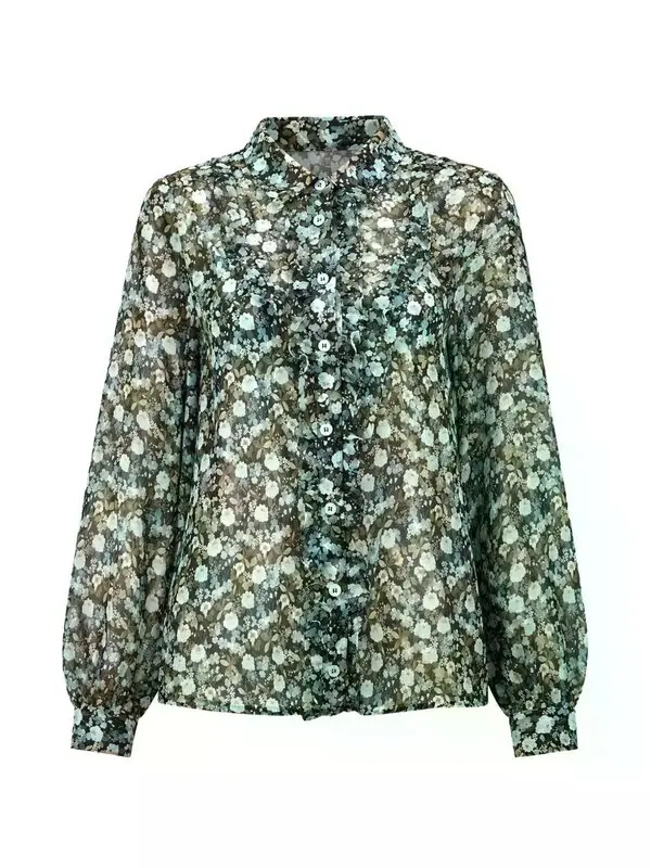 I BLUES Floral-print Ruffled Blouse - Black