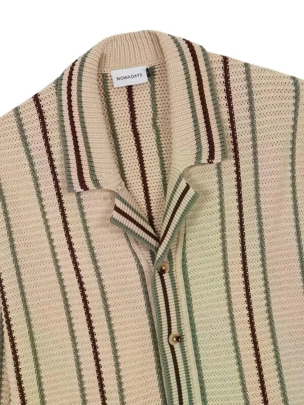 NOWADAYS Vertical Stripe Notched Collar Cardigan - Neutrals