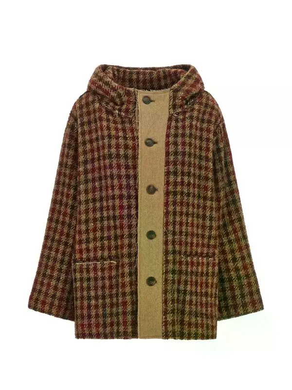 R13 Houndstooth Check Hooded Jacket - Brown
