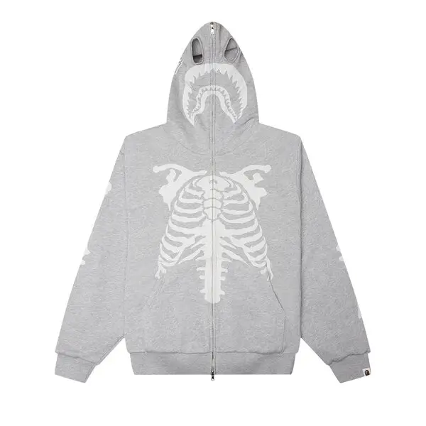 A BATHING APE Skeleton Shark Heavy Washed Cropped Full Zip Hoodie