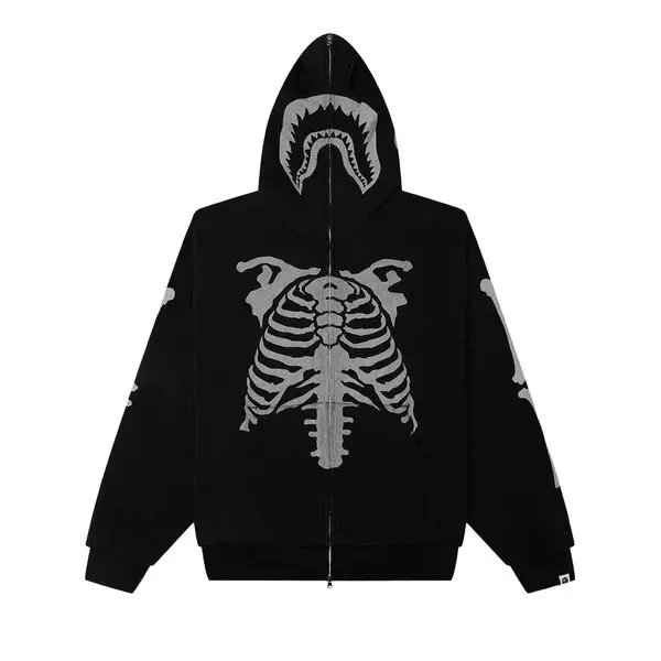 A BATHING APE Skeleton Shark Heavy Washed Cropped Fit Full Zip Hoodie